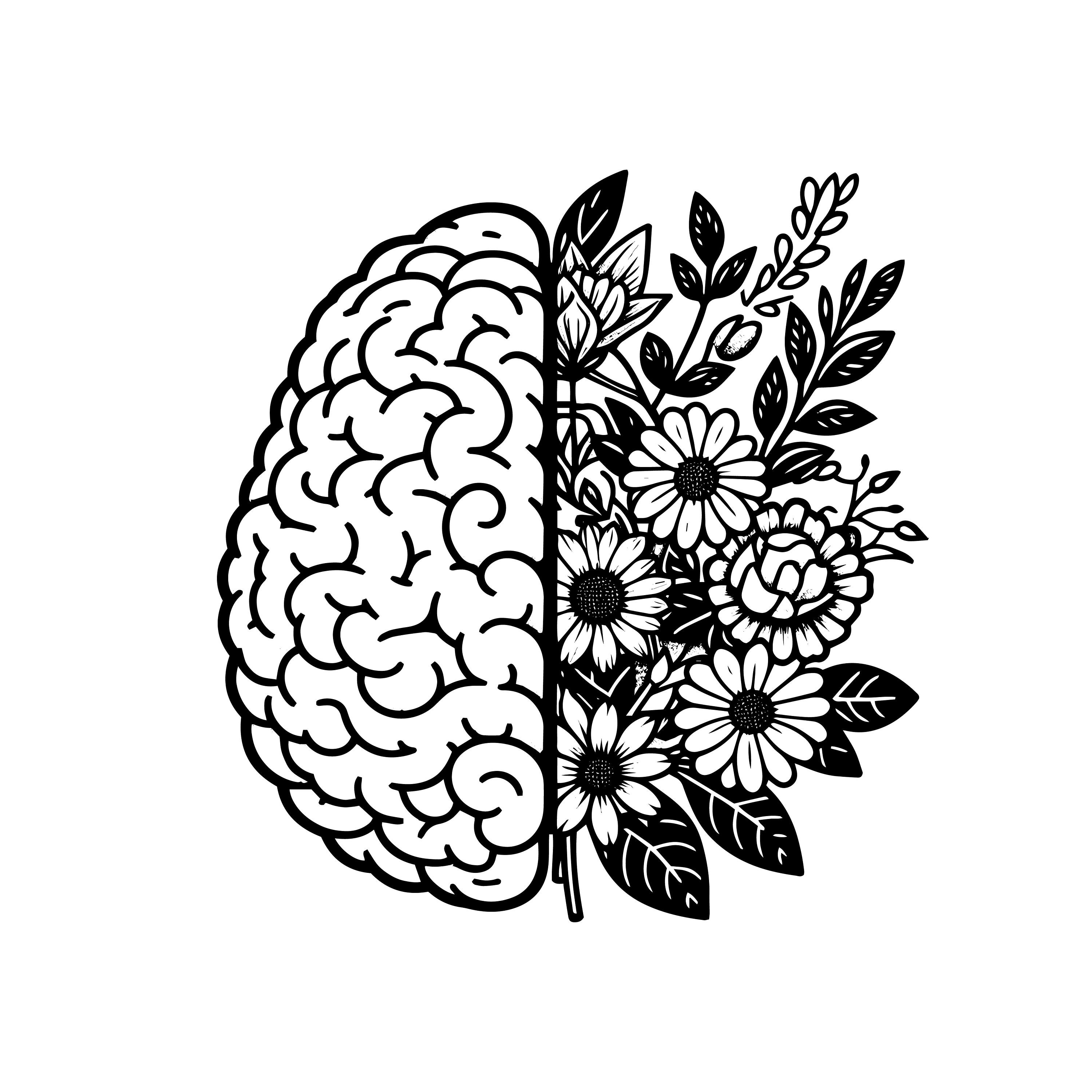 Mental Health Svg, Flower Brain Svg, Wildflower Svg, Human Brain ...