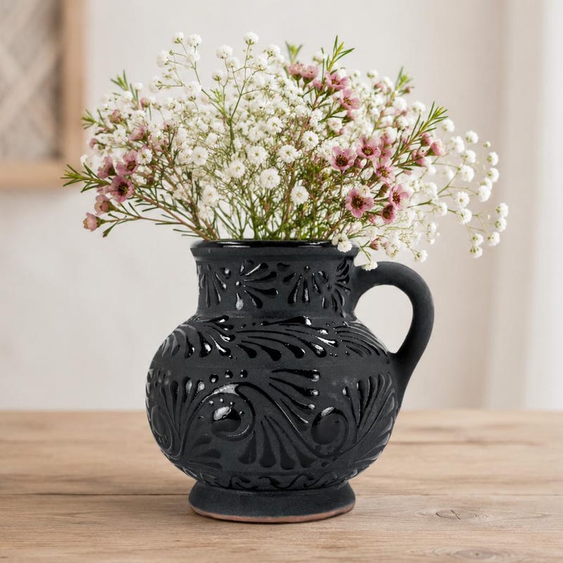Mexican Pottery Black Vase - Etsy