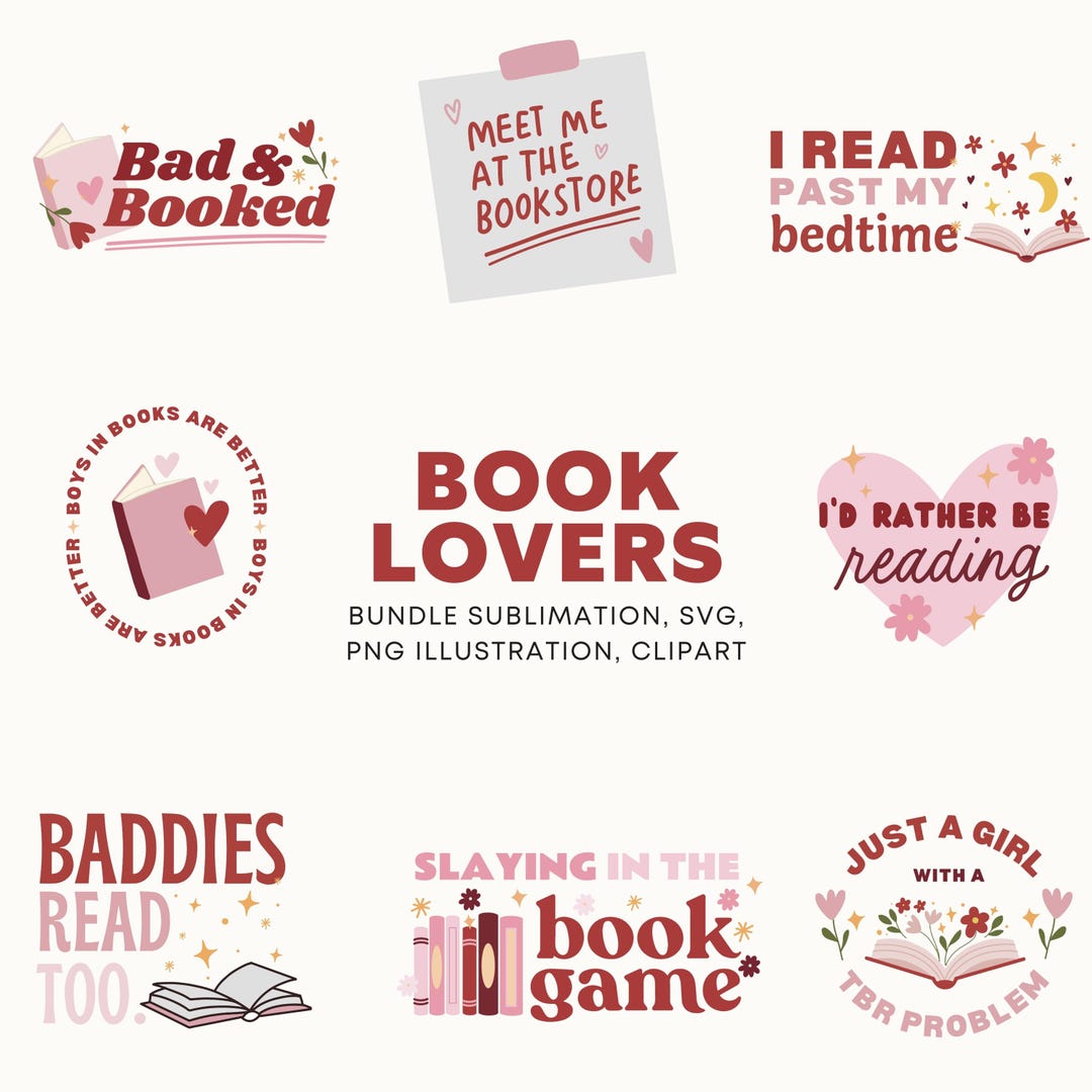 Book Lover SVG Bundle Bookish Clipart Reading Quotes PNG Book Stack Svg ...
