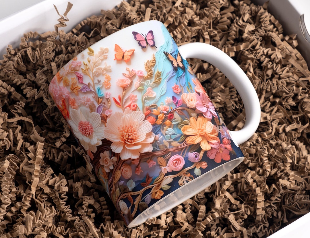 Butterfly Mug Wrap Floral Sublimation Coffee Cup Flower Mug Wrap ...