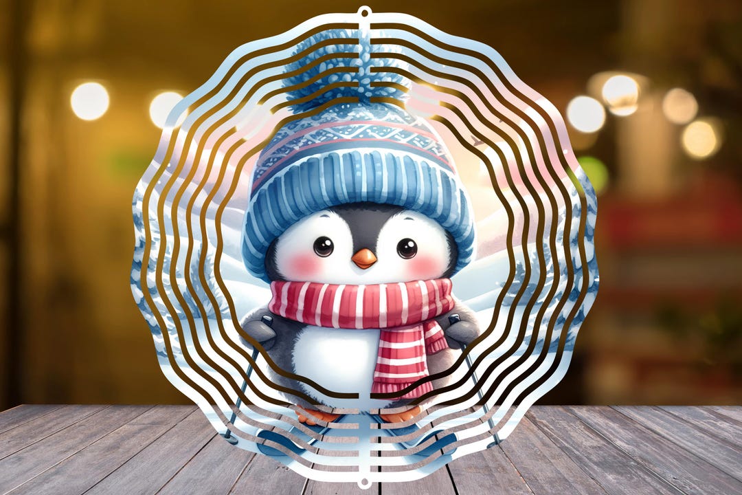 3D Penguin Wind Spinner PNG Sublimation Designs 10 & 8 Inch Winter Wind ...