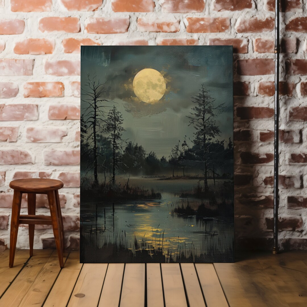 Tranquil Moonlit Forest Canvas Print | Moon Reflection, Night Nature ...