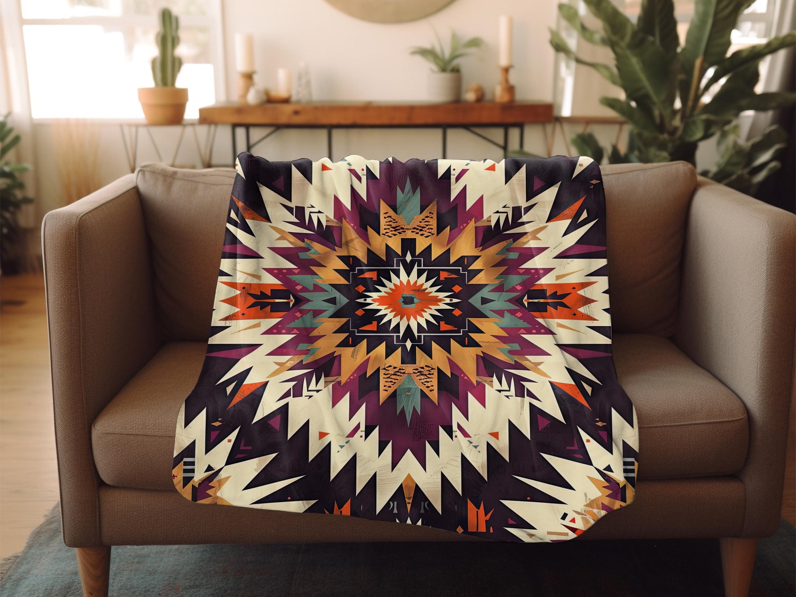 Southwest Geometric Pattern Fleece Sherpa Blanket Cozy and Stylish ...