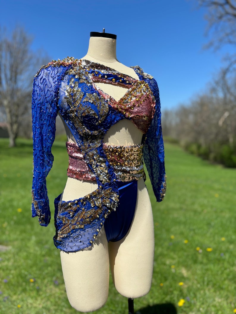 Blue and Gold Dance Leotard Drag Costume - Etsy Australia