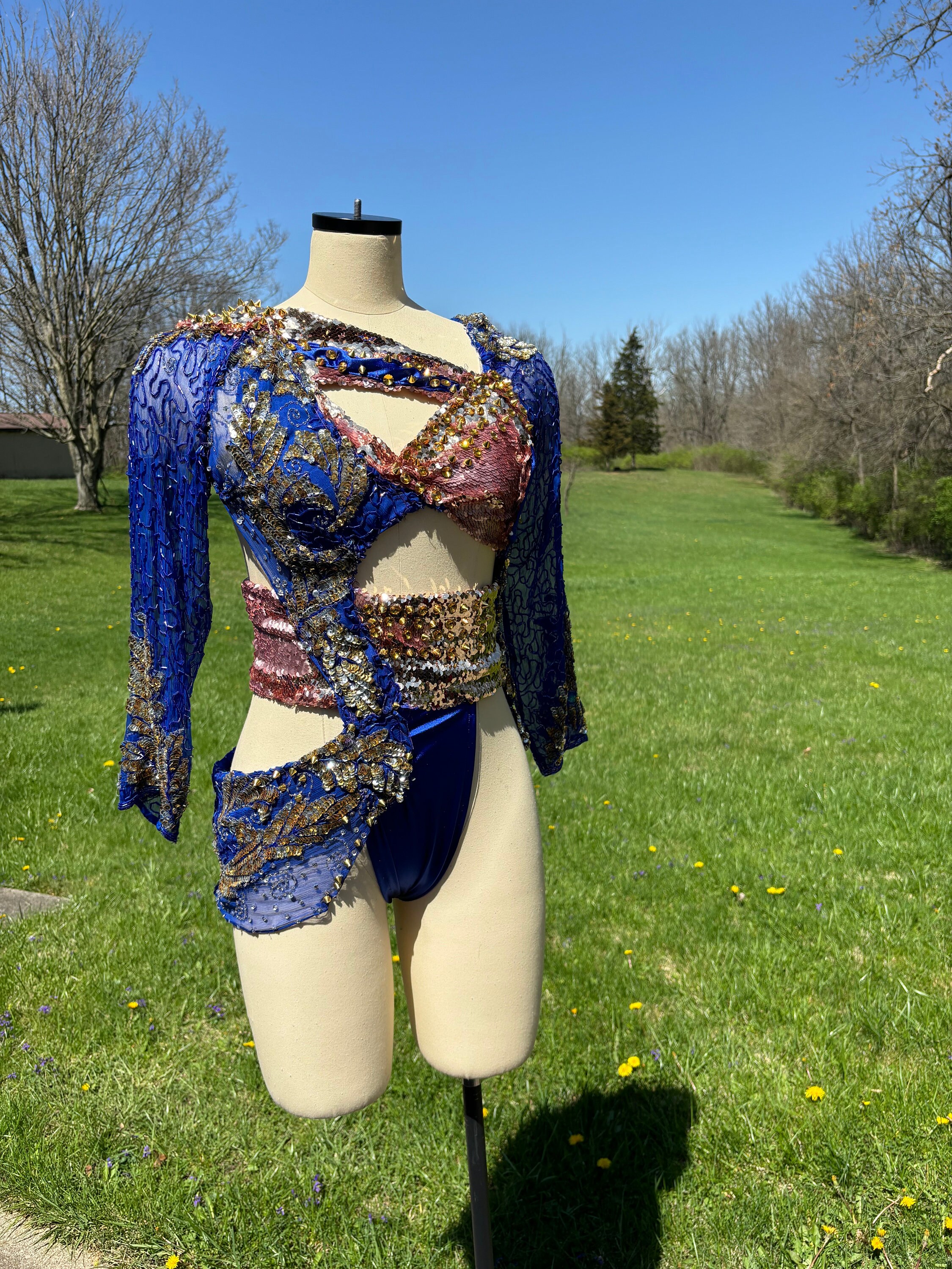 Blue and Gold Dance Leotard Drag Costume - Etsy Australia