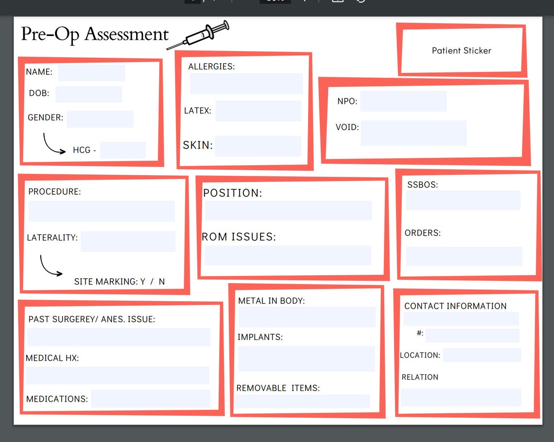 Nursing Concept Map| PRINTABLE & FILLABLE| Peri-operative Nursing ...