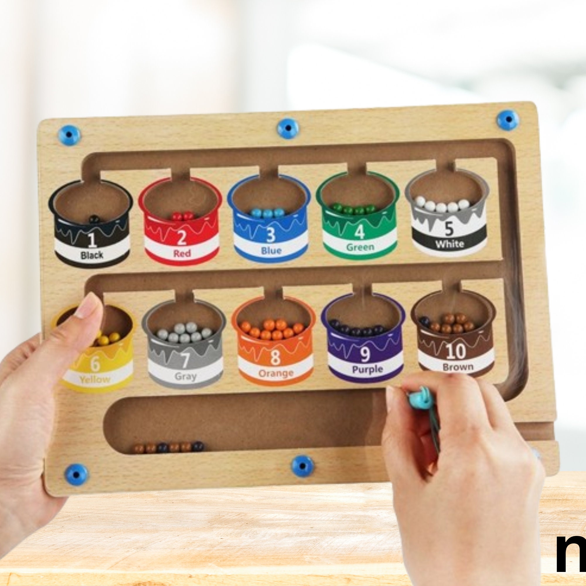 Montessori Toy Magnetic Pen Moving Ball Game Color Sorting Educational ...