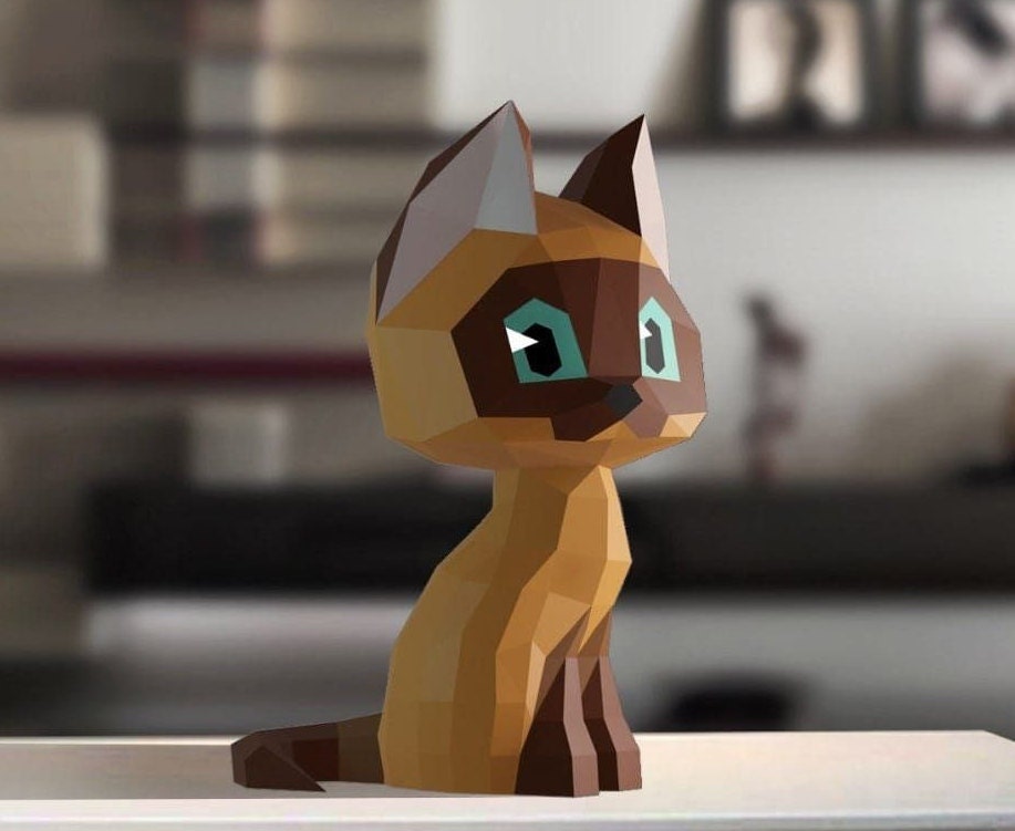 Cute Sitting Cat Papercraft Template Papercraft Cat Paper Cat Making ...