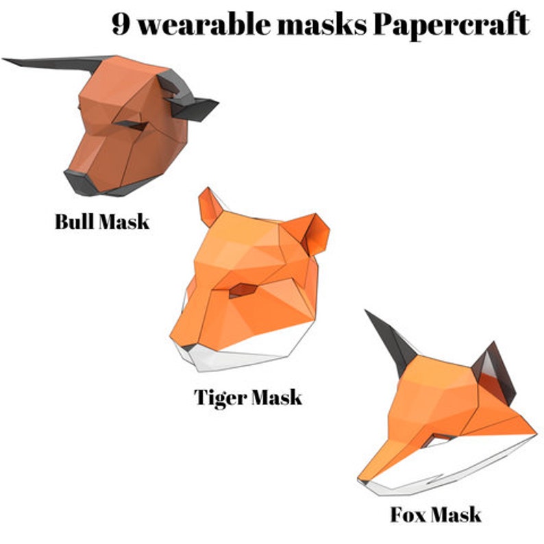 Papercraft Masks 9 Animal Masks -suitable for Adults and Children Make ...