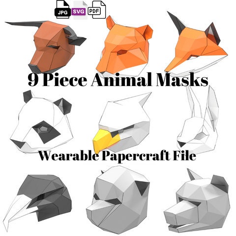Papercraft Animal Masks – 9 Wearable Designs (PDF, SVG) - Etsy