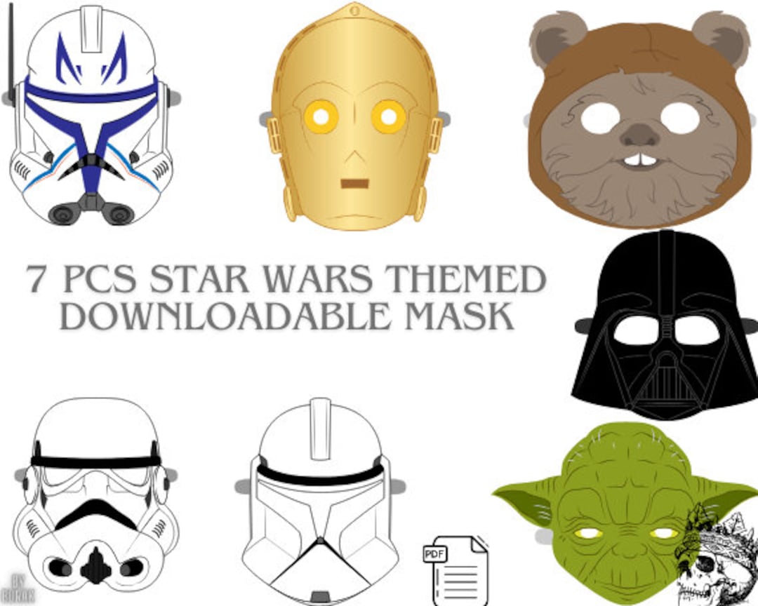 Star Wars Masks: 7 Printable Character Masks (PDF) - Etsy