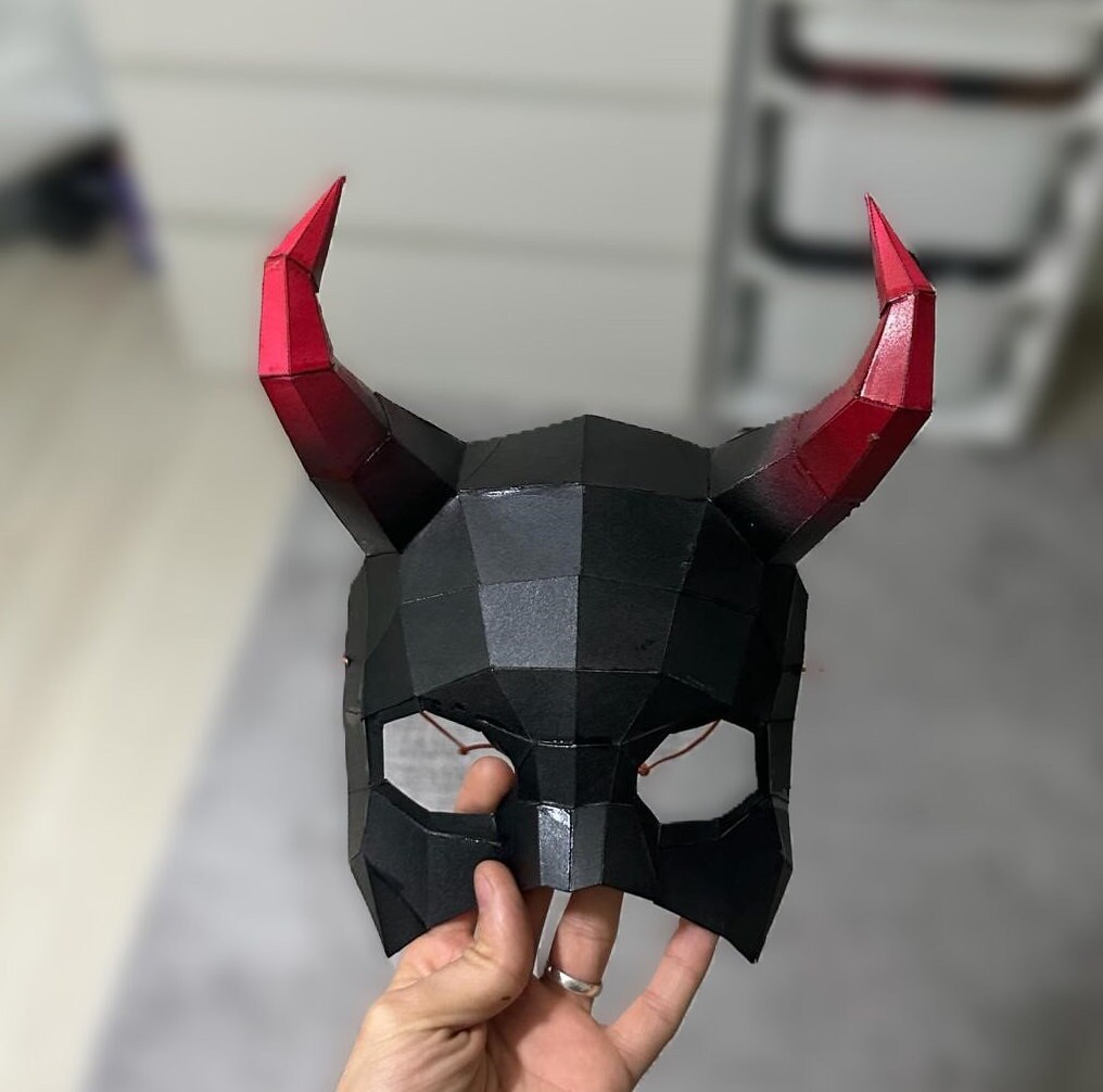 Horned Half Mask Papercraft 3D Papercraft Mask Template low Poly Half ...
