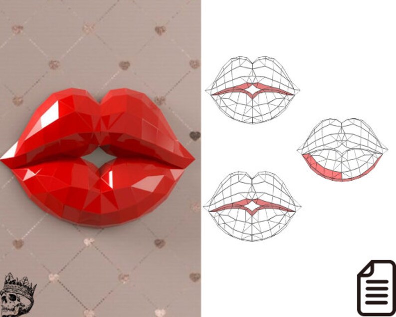 Papercraft 3D LIPS Mouth With Teeth/ Low Poly Lips/ Wall Decor for Home ...