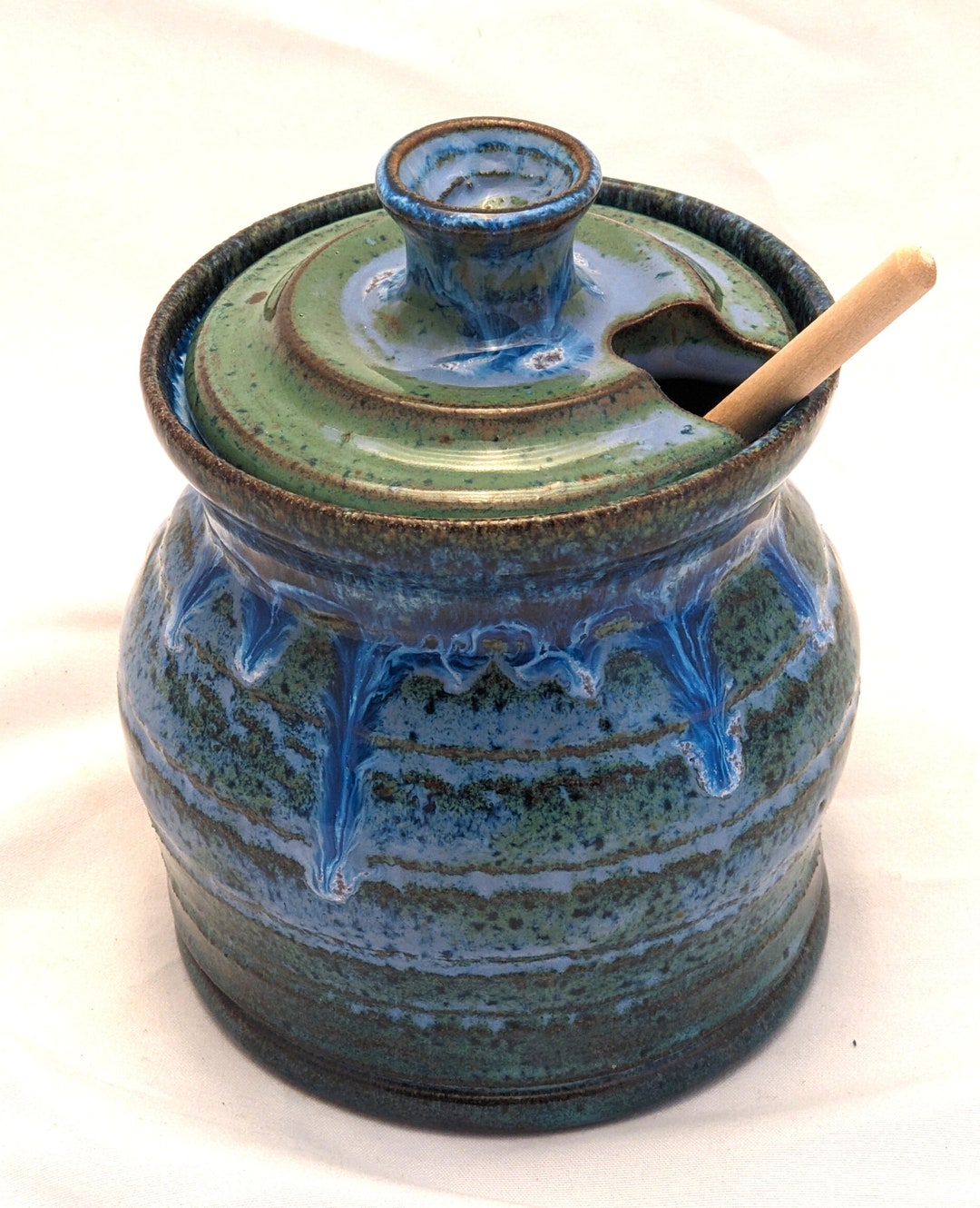 Blue Abyss Honey Jar, Handmade Honey Pot, Handmade Pottery, Handcrafted ...
