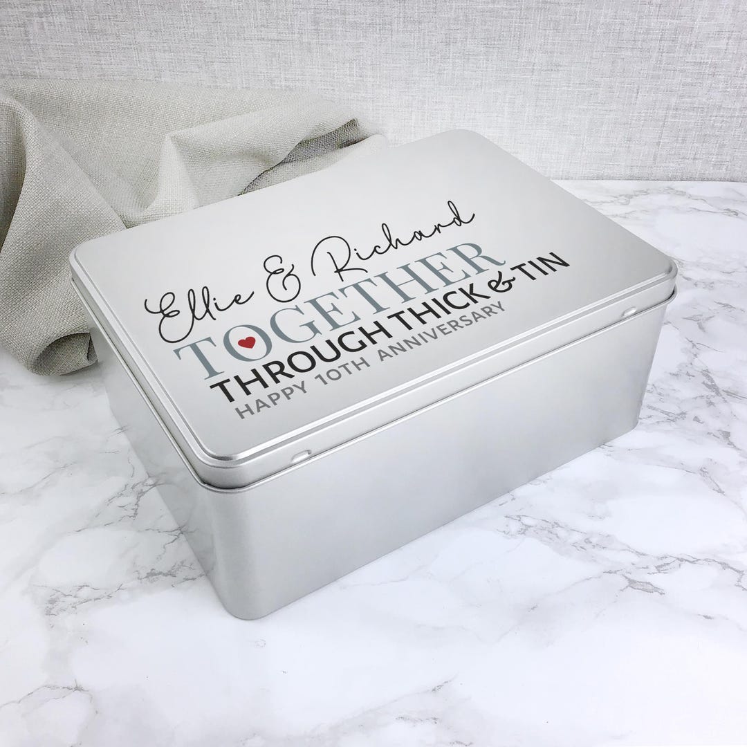 Personalised 10th Anniversary Tin Years Gift | Custom Silver Storage ...