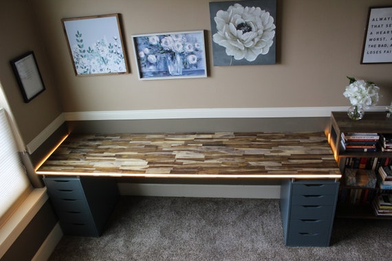 Butcher Block Office Desk Top Table Top Island Counter Top With Customizable Inlaid Lighting Etsy