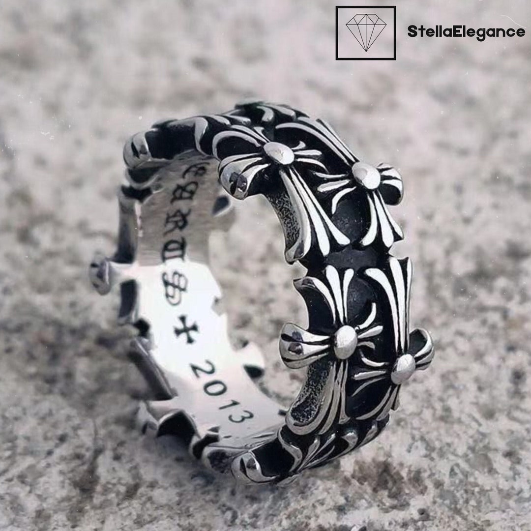 Chrome Hearts Ring, Double Cross Flower Ring, Gothic Style Double Cross Ring, Vintage Unisex ...