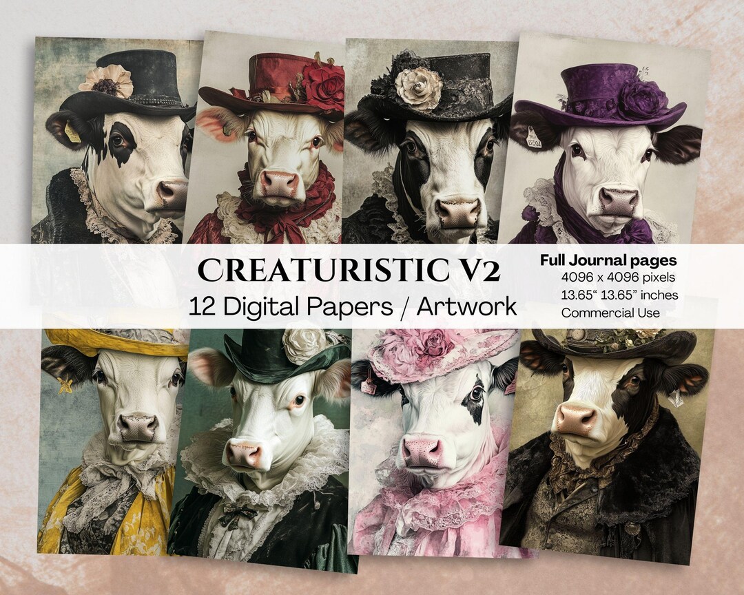 Cow Portrait, Victorian Cow, Cows in Clothes, Cow Wearing Hat, Farm ...