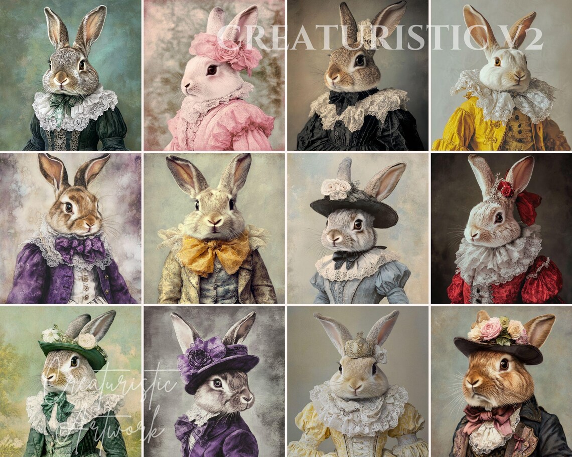 Bunny Portrait, Rabbits in Clothes, Vintage Bunny, Rabbit Art, Wardrobe ...