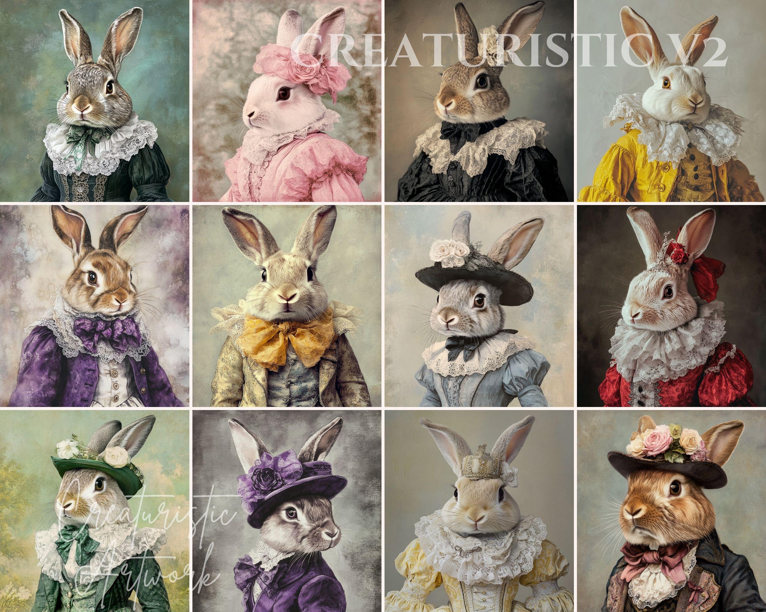 Bunny Portrait, Rabbits in Clothes, Vintage Bunny, Rabbit Art, Wardrobe ...