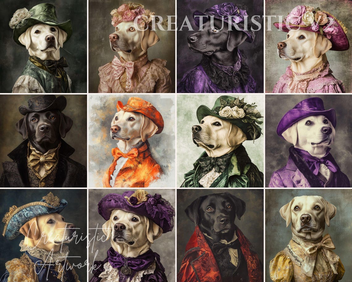 Labrador Retriever Portrait, Lord, Renaissance Dog, Wearing Dress, in ...