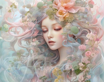 Floral Girl, Floral Woman, Flower Lady, Floral Artwork, Flower Girl ...