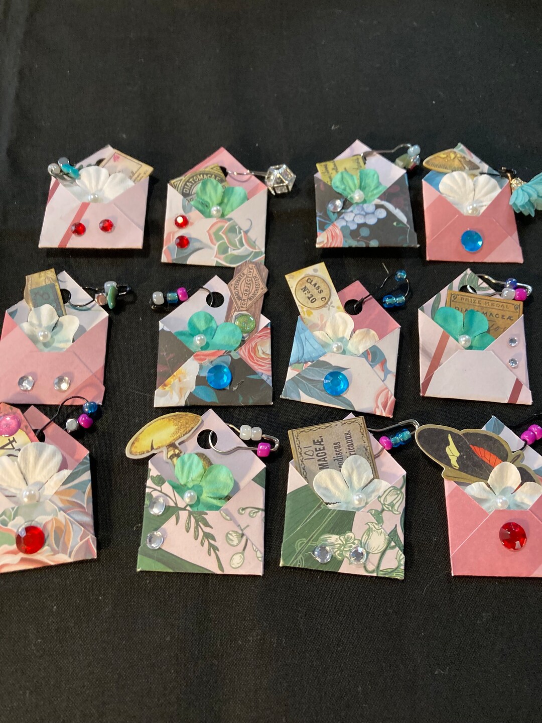 Mini Envelope Dangles/tags Filled With Paper Flowers/ephemera/mini ...