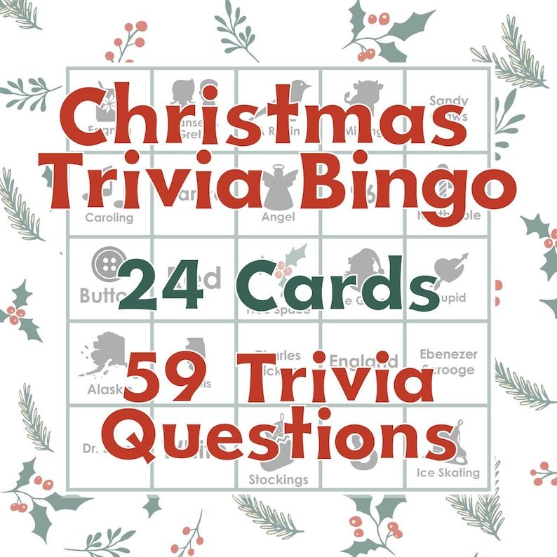 Christmas Trivia Bingo Game 24 Cards - Etsy