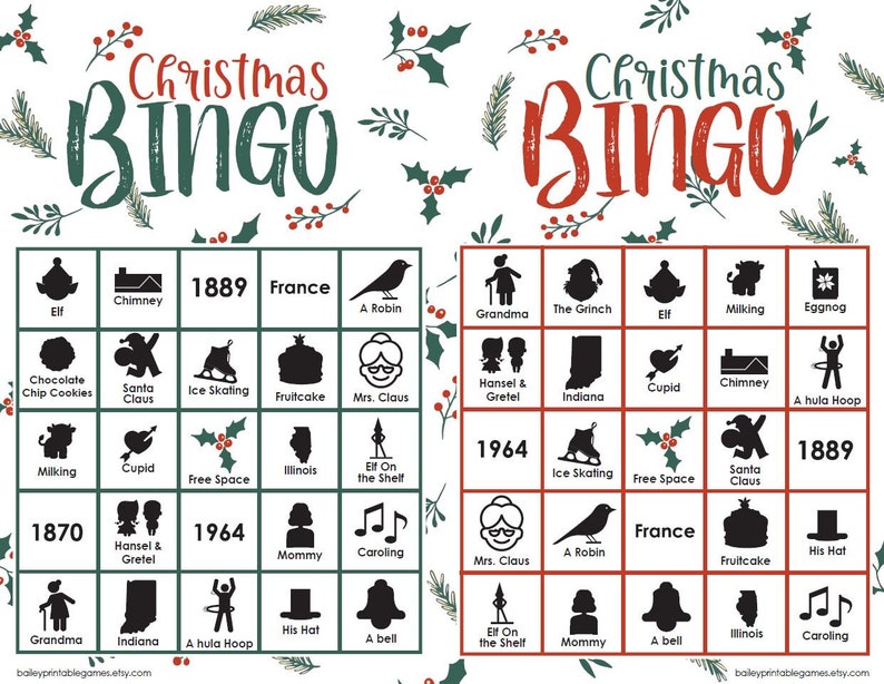 Christmas Trivia Bingo Game 12 Cards - Etsy