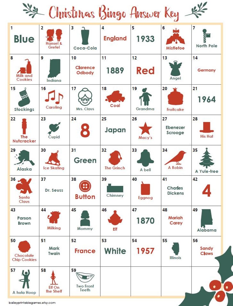 Christmas Trivia Bingo Game 24 Cards - Etsy