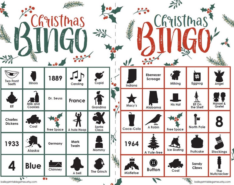 Christmas Trivia Bingo Game 24 Cards - Etsy