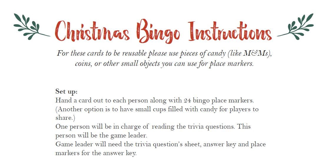 Christmas Trivia Bingo Game 24 Cards - Etsy