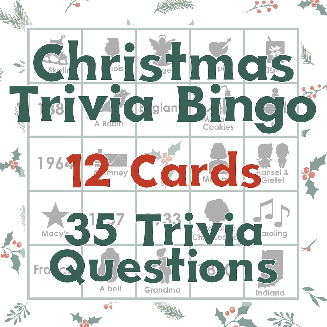 Christmas Trivia Bingo Game 12 Cards - Etsy