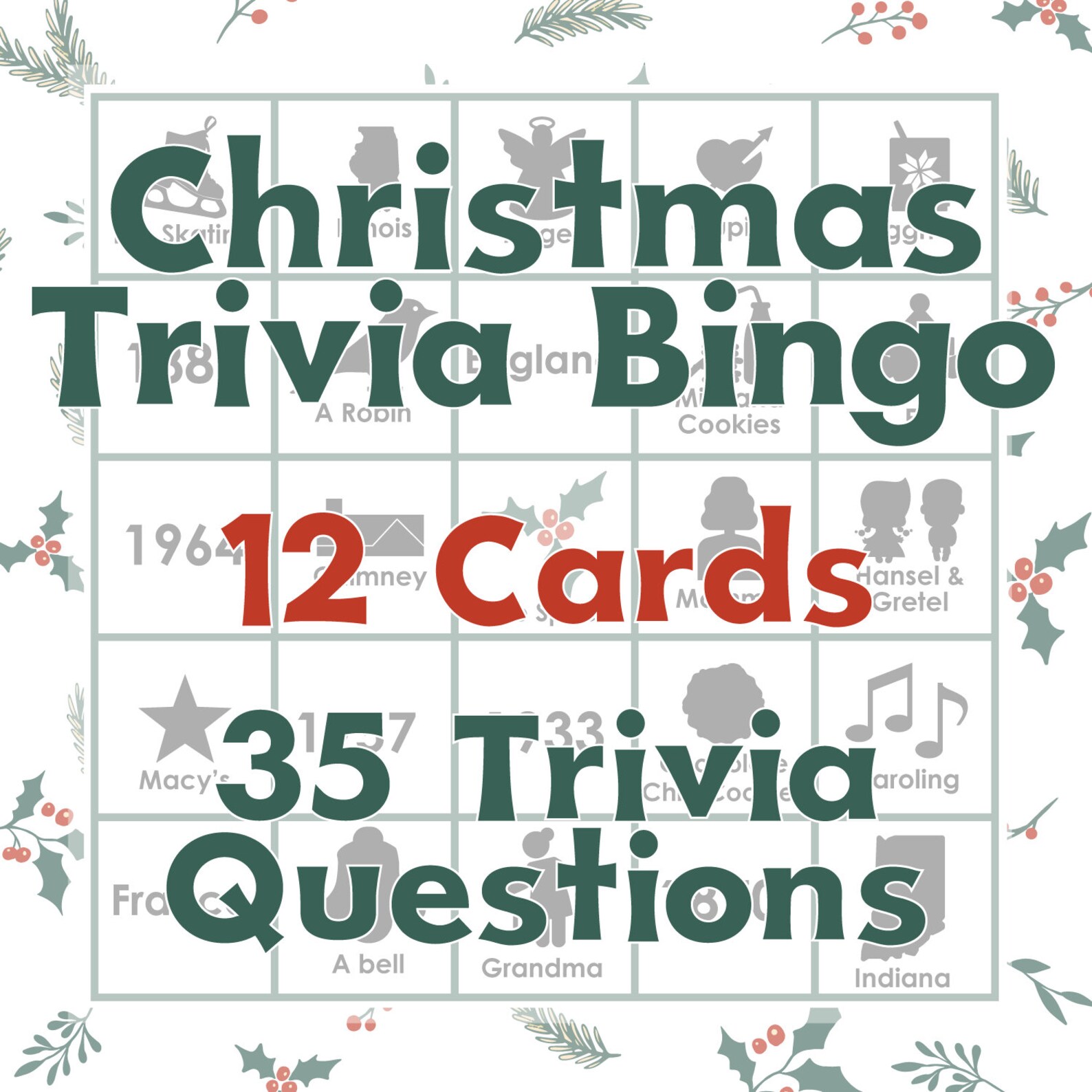 Christmas Trivia Bingo Game 12 Cards - Etsy