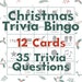 Christmas Trivia Bingo Game 12 Cards - Etsy