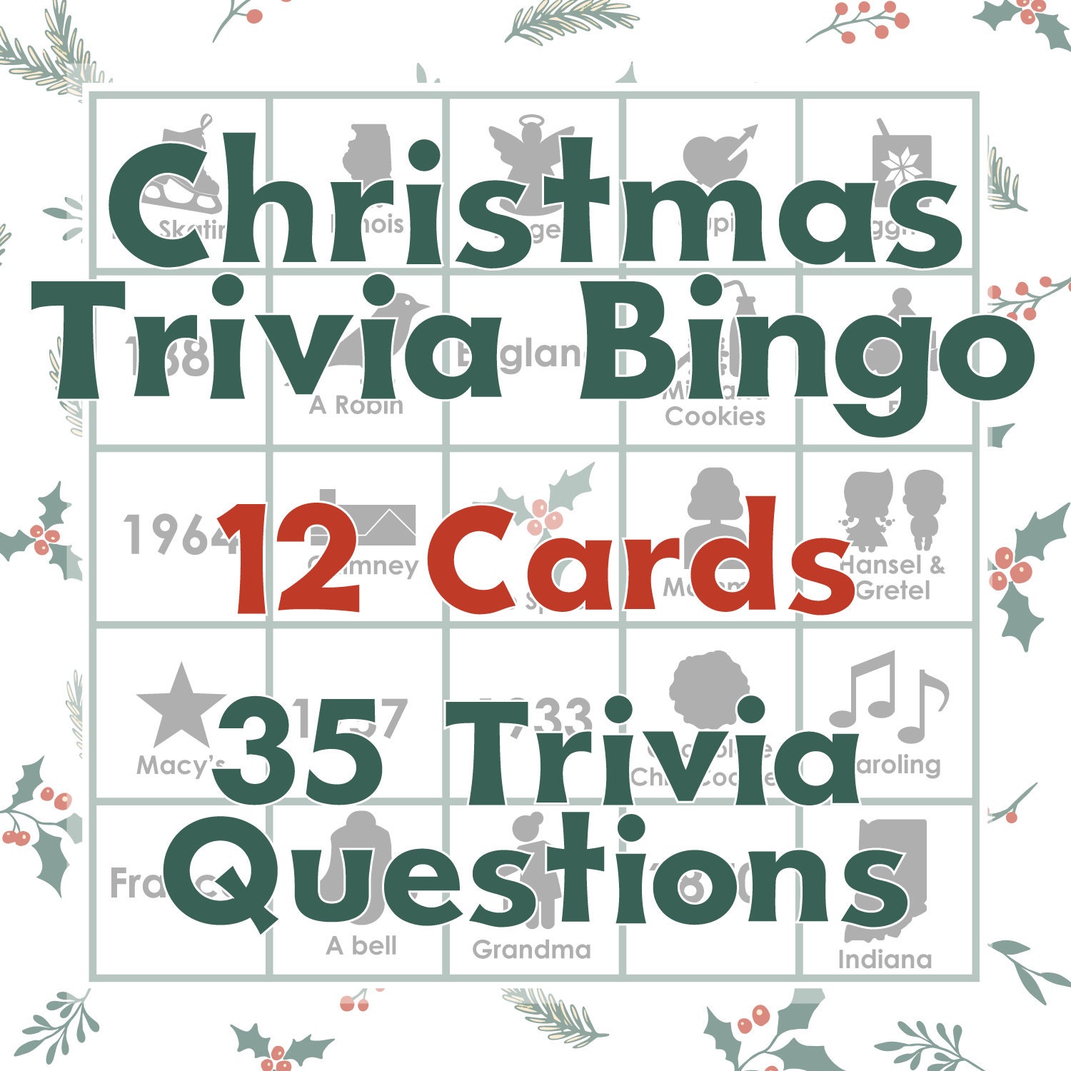 Christmas Trivia Bingo Game 12 Cards - Etsy