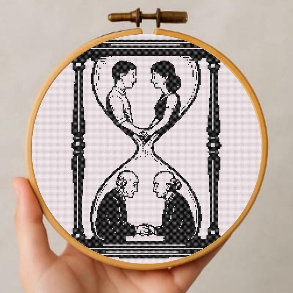 Romantic Hourglass Cross Stitch Pattern: Timeless Love Embroidery (PDF ...