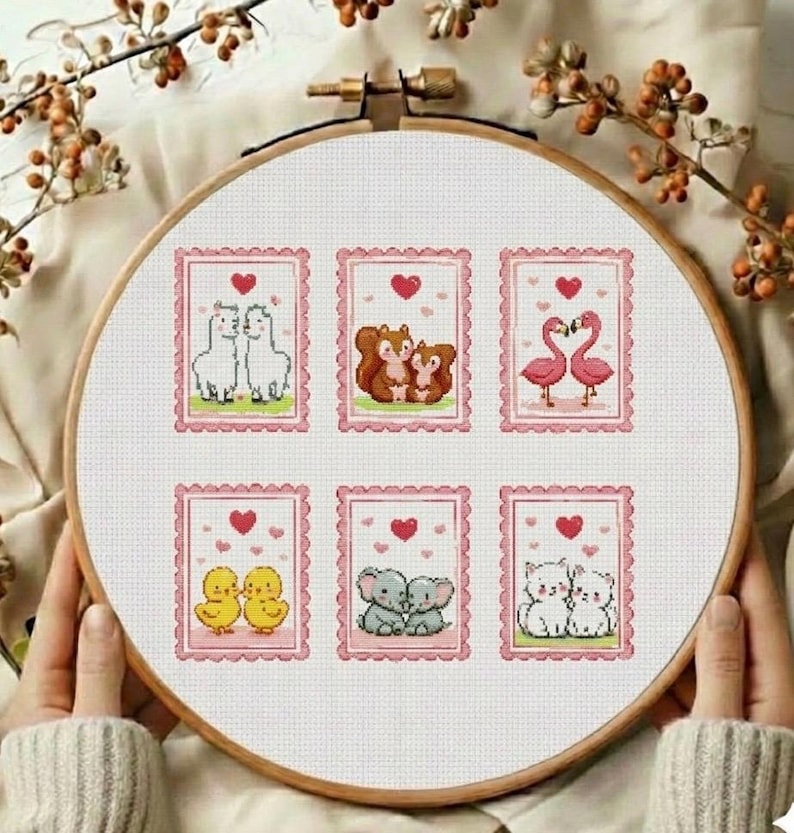 Kawaii Animal Couples Cross Stitch Pattern – Love Sampler, Valentine’s ...