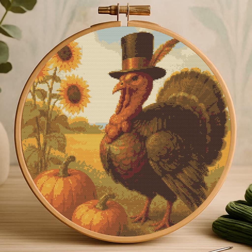Thanksgiving Turkey Cross Stitch Pattern: Pilgrim Bird Embroidery (PDF ...