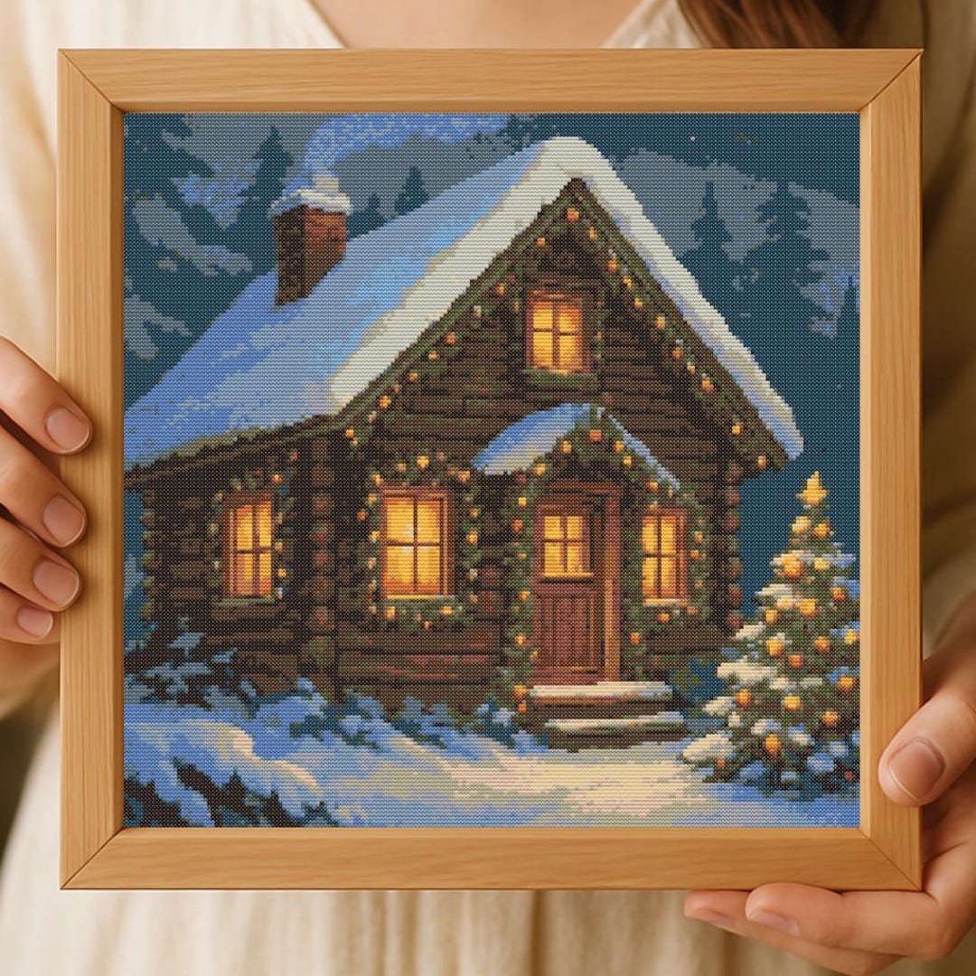 Winter Cabin Cross Stitch Pattern: Cozy Christmas Cottage Embroidery ...