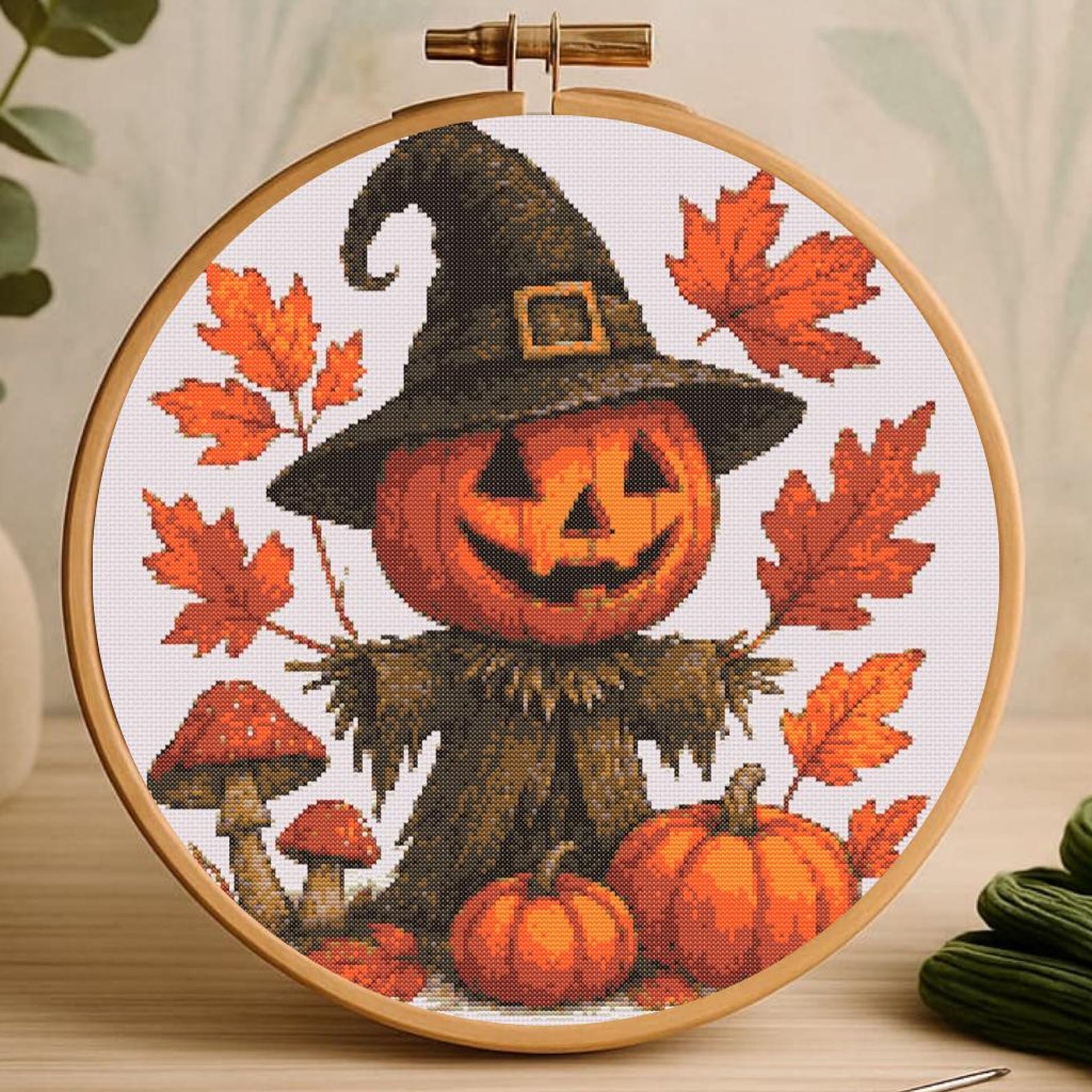 Pumpkin Scarecrow Cross Stitch Pattern: Halloween Embroidery (PDF ...