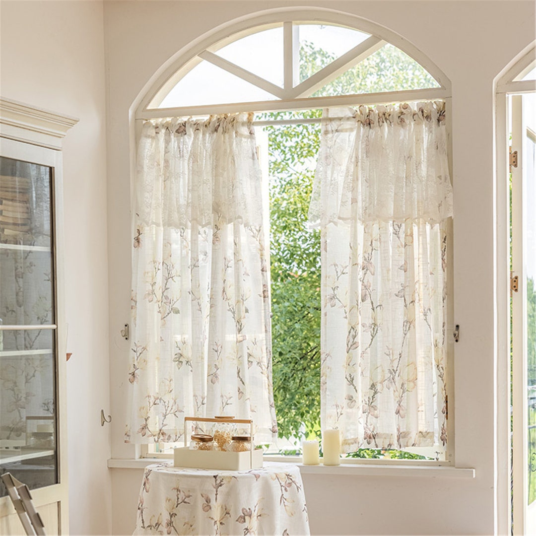 Rustic Lace Trim Yellow Floral Cafe Curtainsfrench Cafe - Etsy