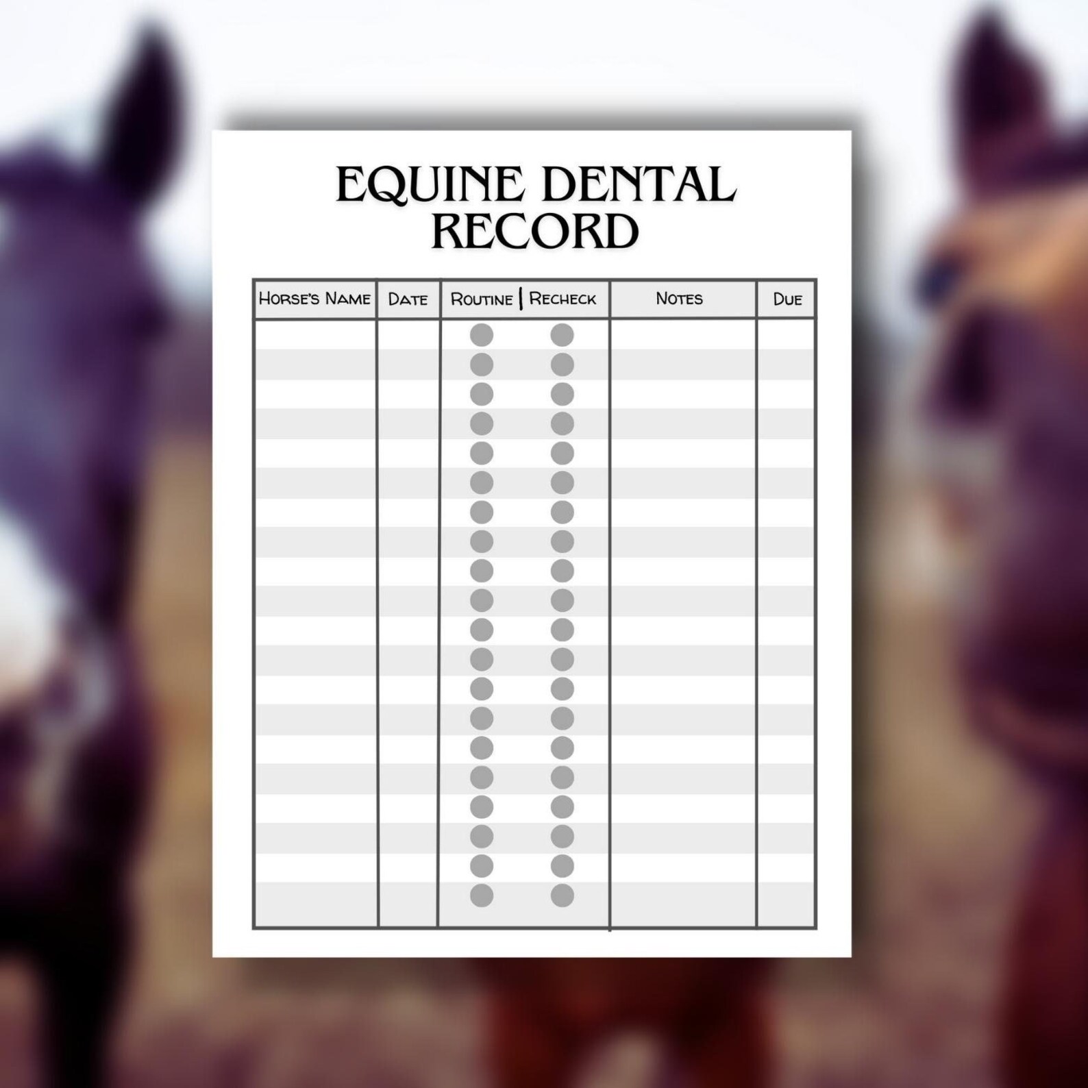 Equine Dental Records Tracker, Horse Care Tracker, Horse Medical Record ...
