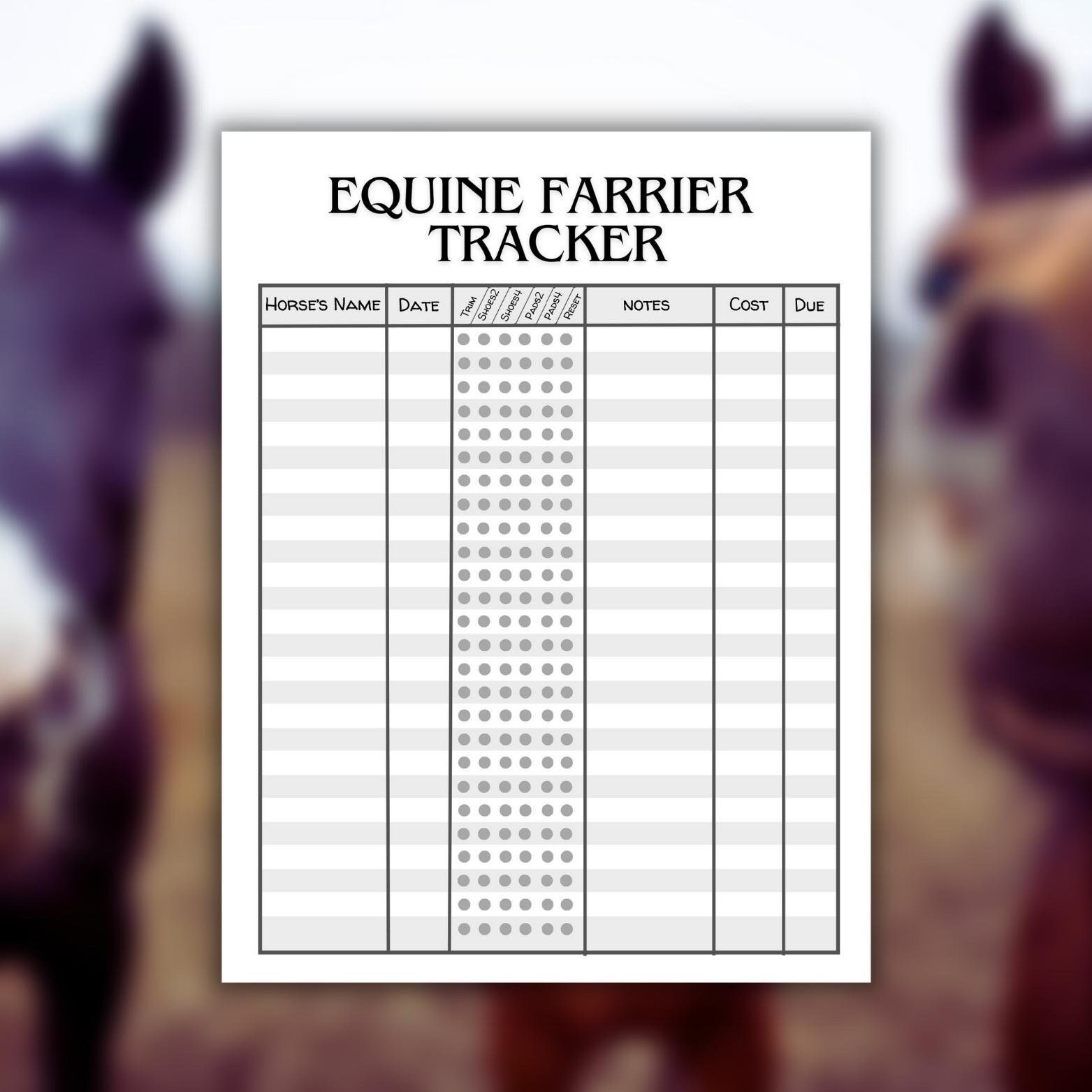Equine Farrier Tracker, Horse Care Tracker, Horse Medical Record ...