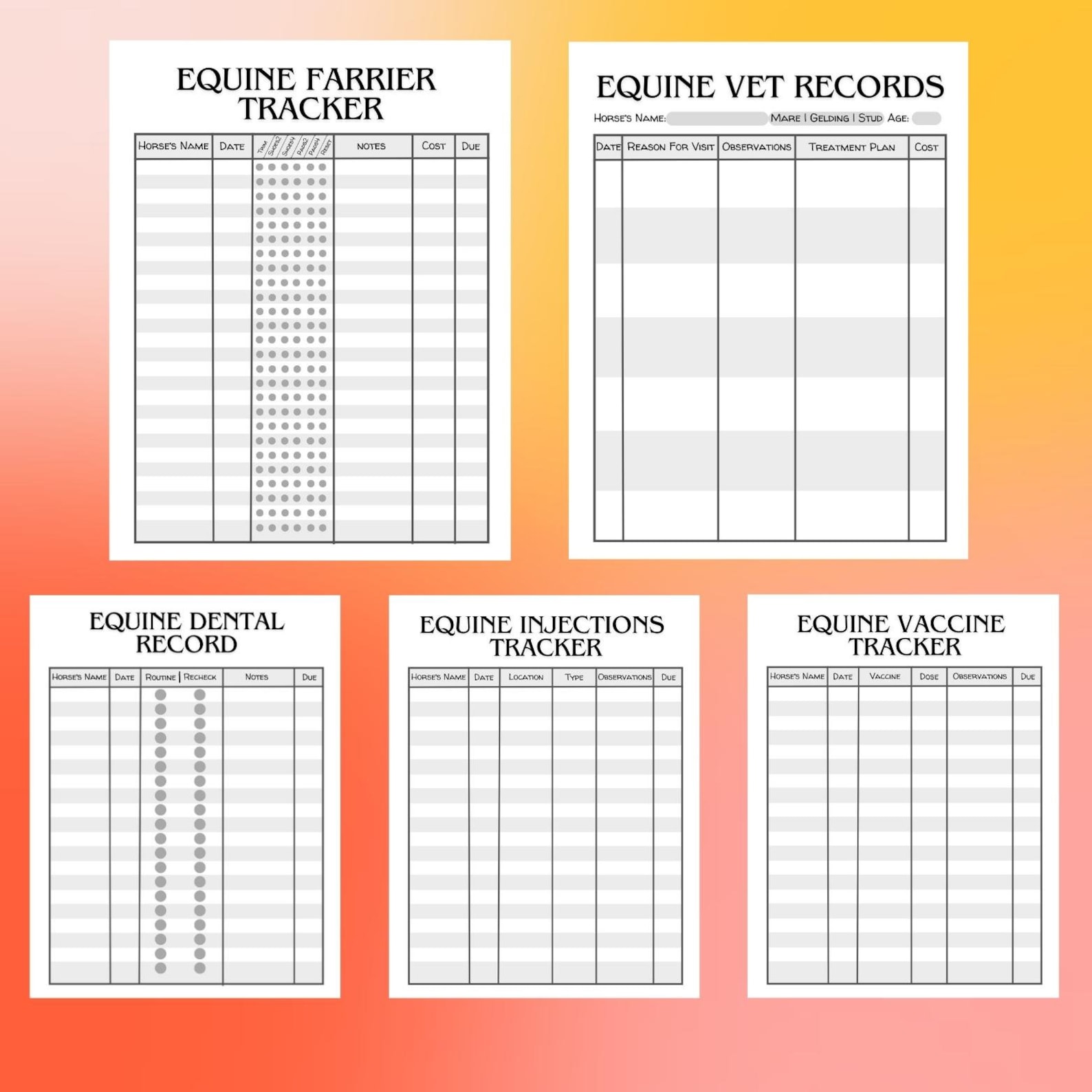 Digital Equine Medical Tracker, Horse Medical Record, Equine Journal ...