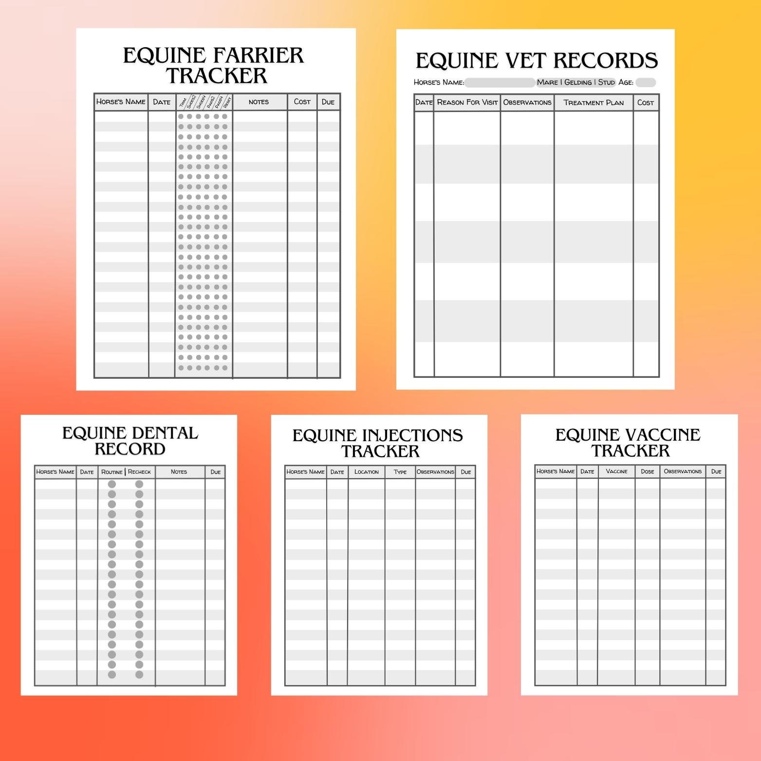 Digital Equine Medical Tracker, Horse Medical Record, Equine Journal ...