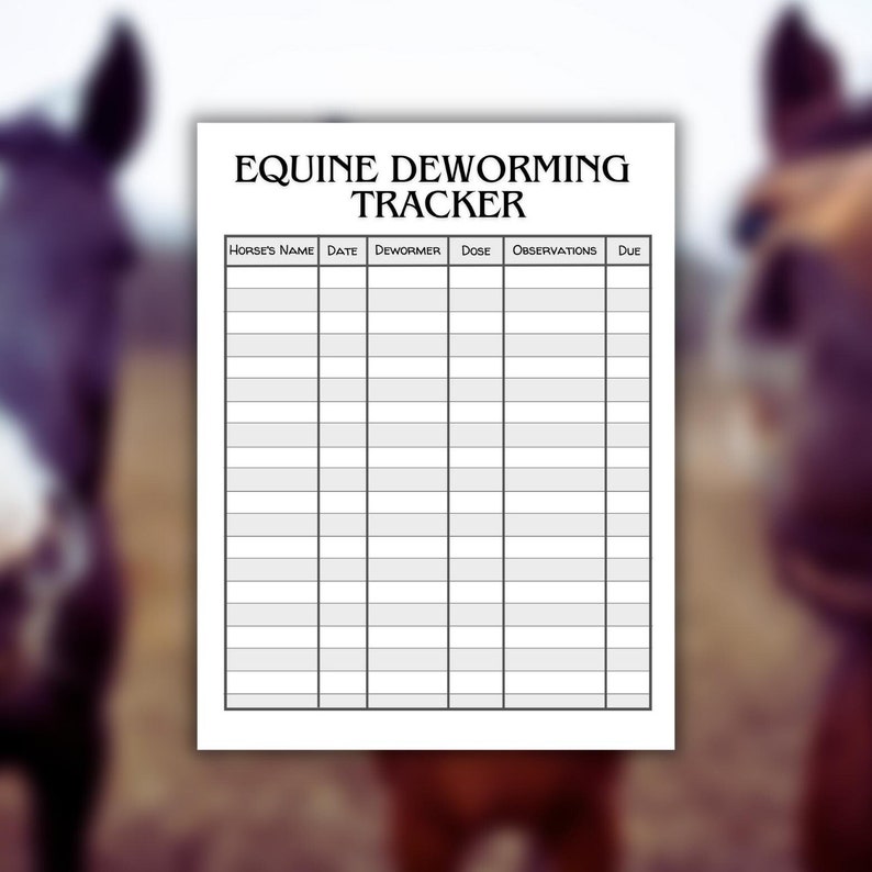 Equine Deworming Tracker, Horse Care Tracker, Horse Medical Record ...