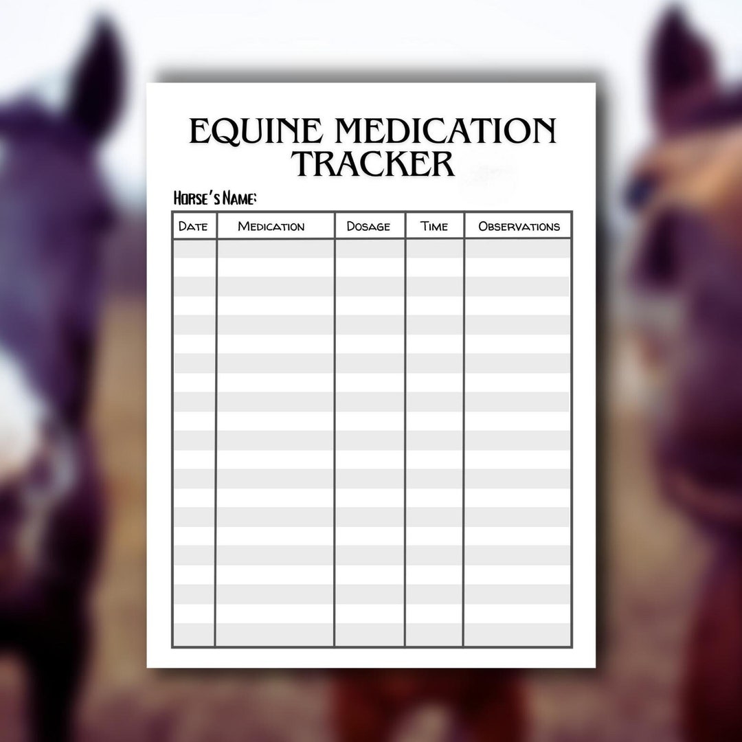 Equine Medication Tracker, Horse Care Tracker, Horse Medical Record ...