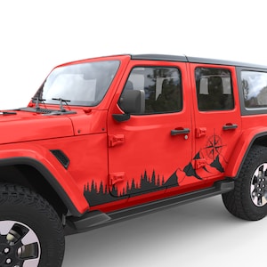 Trees Mountains Compass Decals. for Jeep Wrangler Side Doors Decals ...