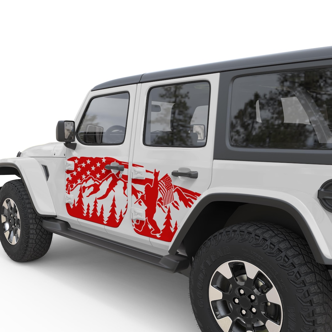 Fits Jeep Wrangler Side Door Stickers. Patriotic Sasquatch Door Decals ...